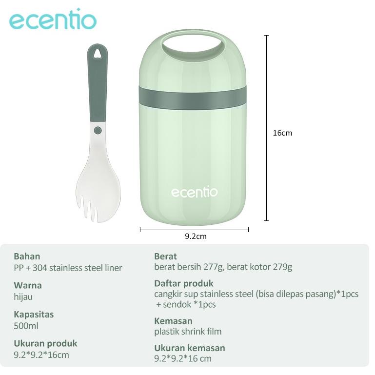 Jual (O-P4P)(☛) ecentio 500ml/630ml termos makanan Bekal Sup Stainless ...
