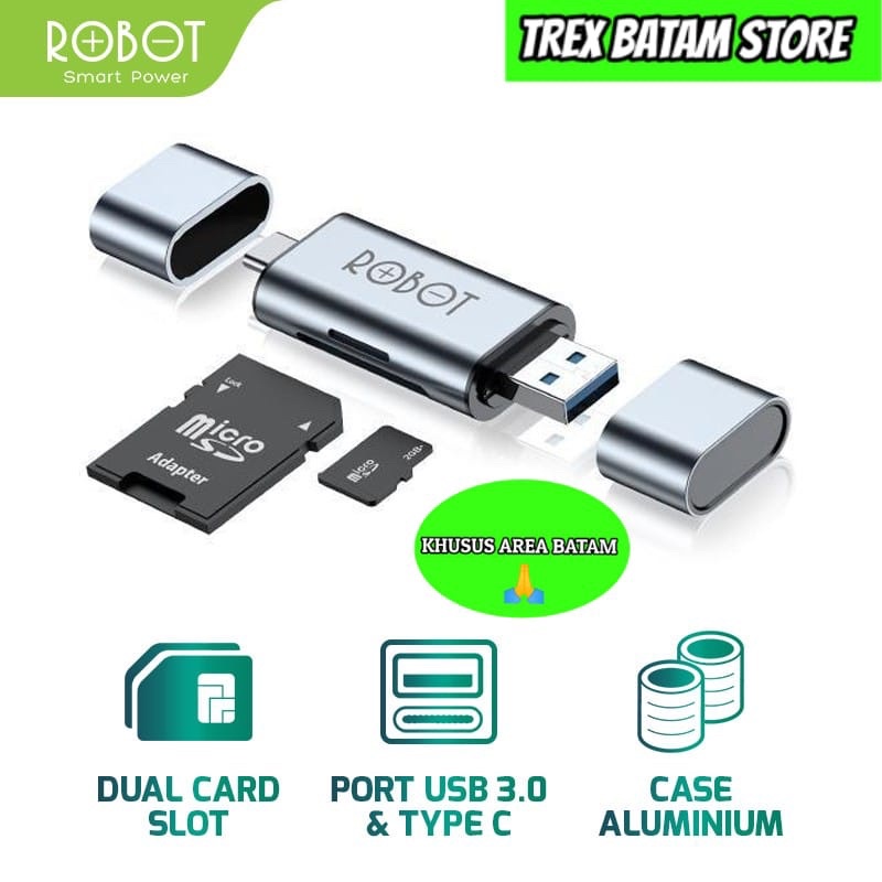 Jual ROBOT CR202 CARD READER 2 IN 1 USB 3.0 TYPE C OTG MEMORY CARD ...