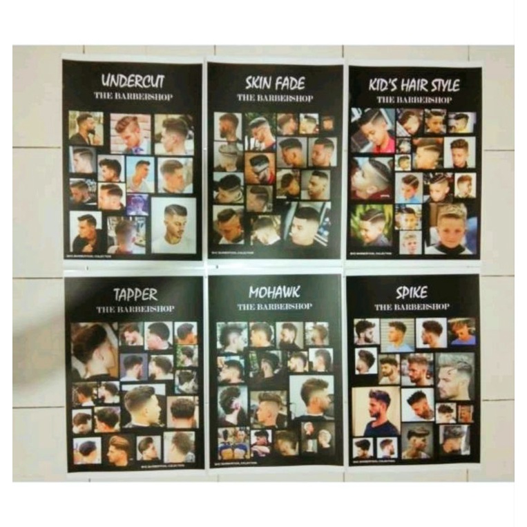 Jual 6 lembar Poster Model Gaya Rambut Pria Poster Barbershop Terlaris ...