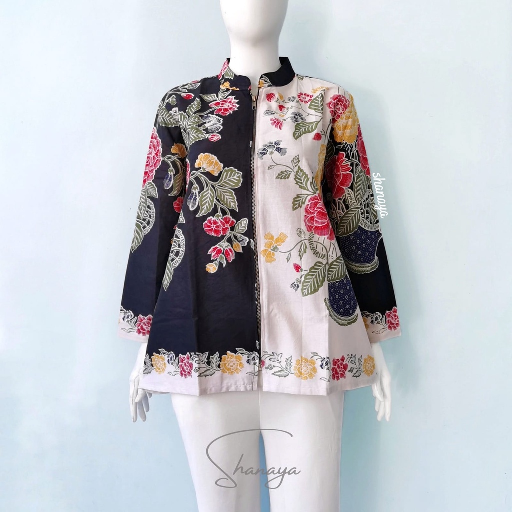Jual LAPIS TRICOT Shanaya Baju Batik Wanita Blus Zipper Depan Lapis ...
