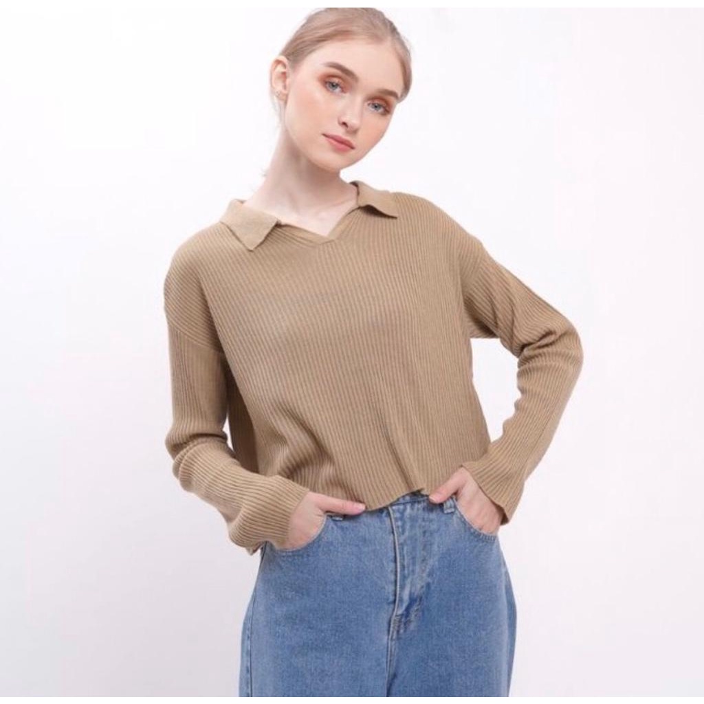 Jual BAJU ATASAN WANITA TERBARU / GEANI CROP / Blous Atasan Wanita Berkerah Polo / Baju Rajut ...