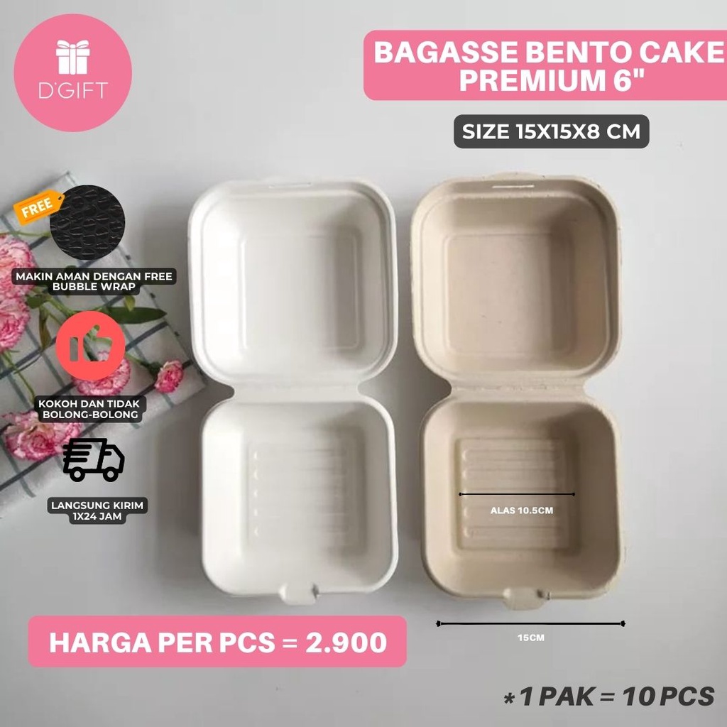 Jual 10pcs-Bagasse Box Bento Cake Burger Korean Lunch Box Tart Mini Dus ...
