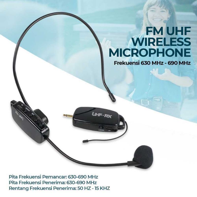 Jual Mic Bando FM UHF Wireless Microphone Headset Mini Guide Tour ...