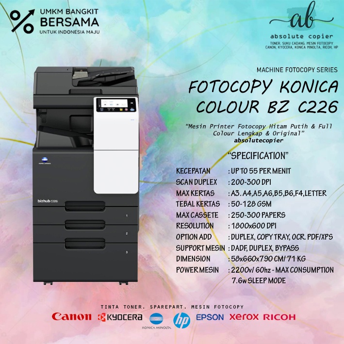 Jual MESIN FOTOCOPY KONIKA KONICA MINOLTA WARNA C226/C-226 COLOUR ...