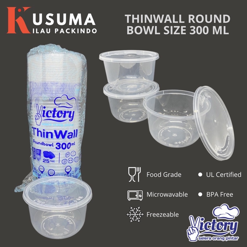 Jual VICTORY THINWALL ROUNDBOWL 300ML, 650ML, 750ML ISI 25PCS PER PACK MANGKUK PLASTIK MANGKOK ...
