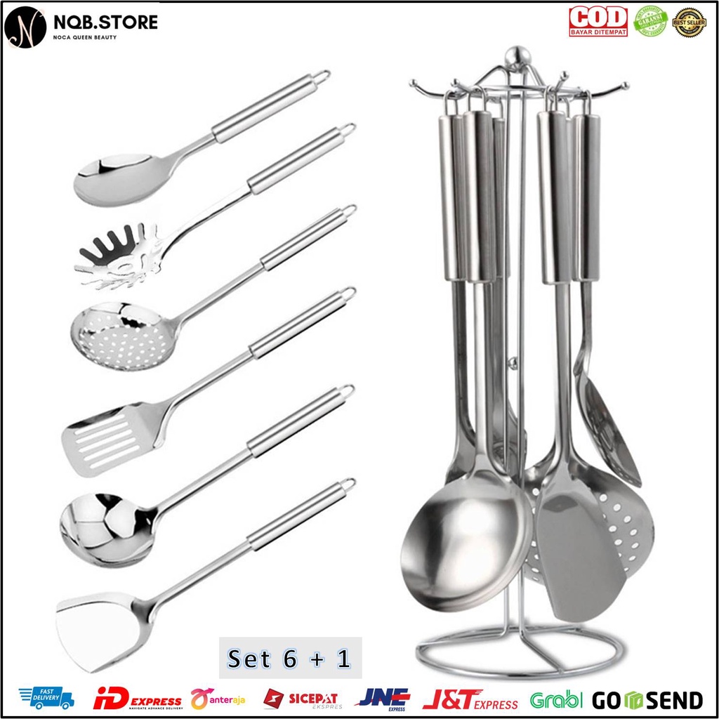 Jual NQB - Kitchen Tools Set 6 Pcs Spatula Stainless Steel Free Stand ...