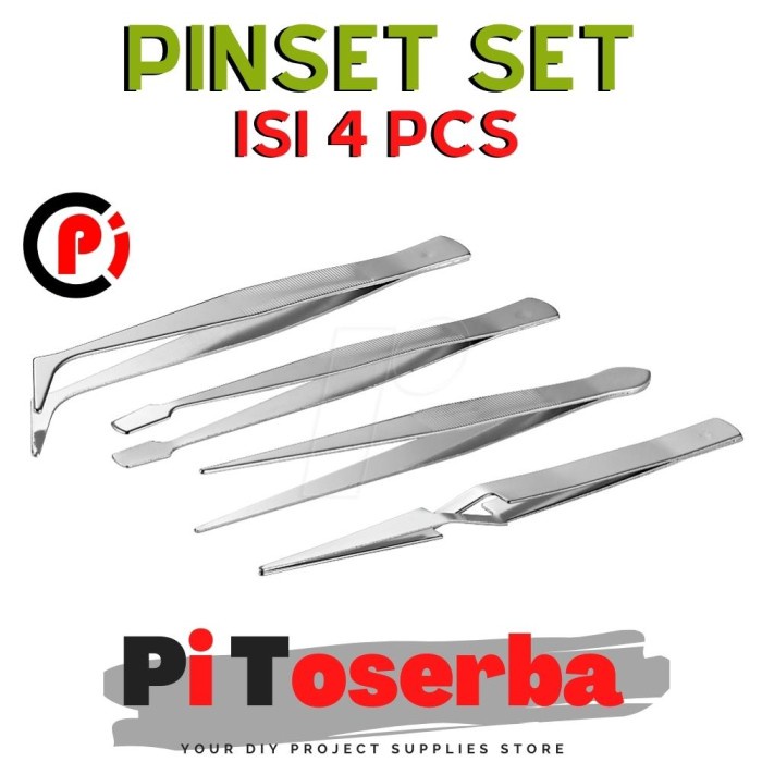 Jual Pinset Tweezer Set 4 in 1 Jenis Bengkok Lurus Cross Flat | Shopee ...
