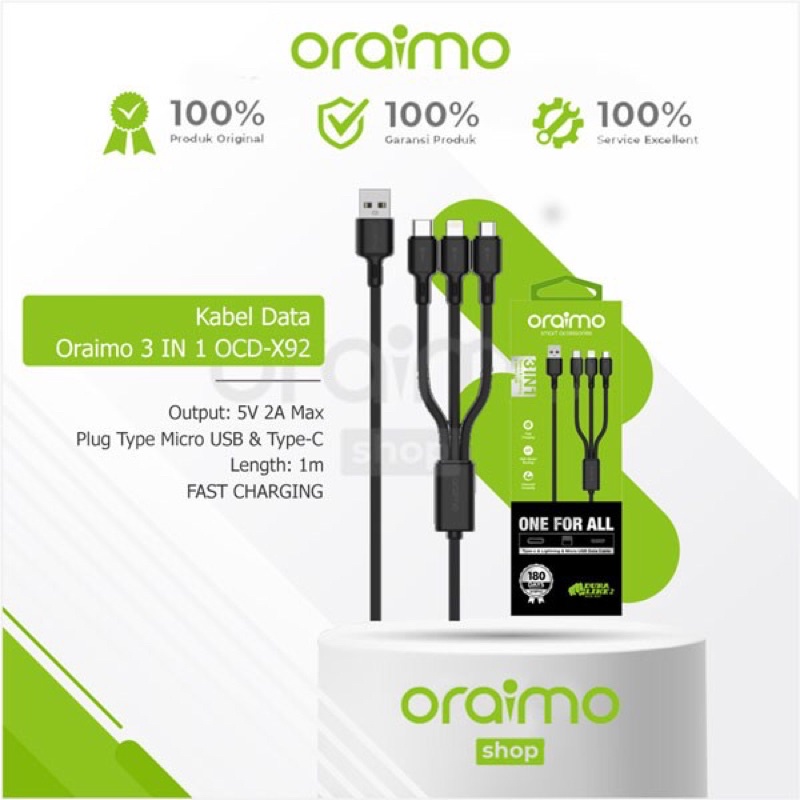 Jual Kabel Data Oraimo 3IN1 OCD-X92 - Hitam | Shopee Indonesia