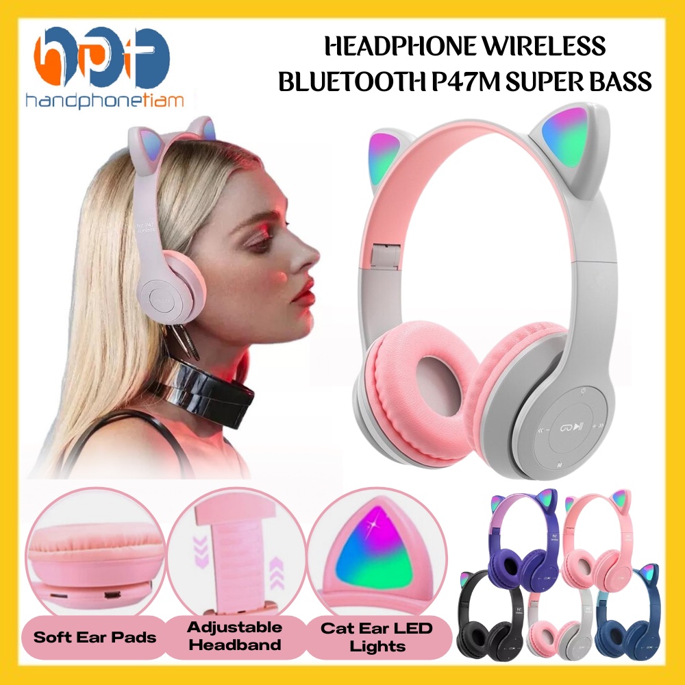 Jual HANDPHONETIAM Headphone Wireless Bluetooth P47M Cat Ear Headset ...