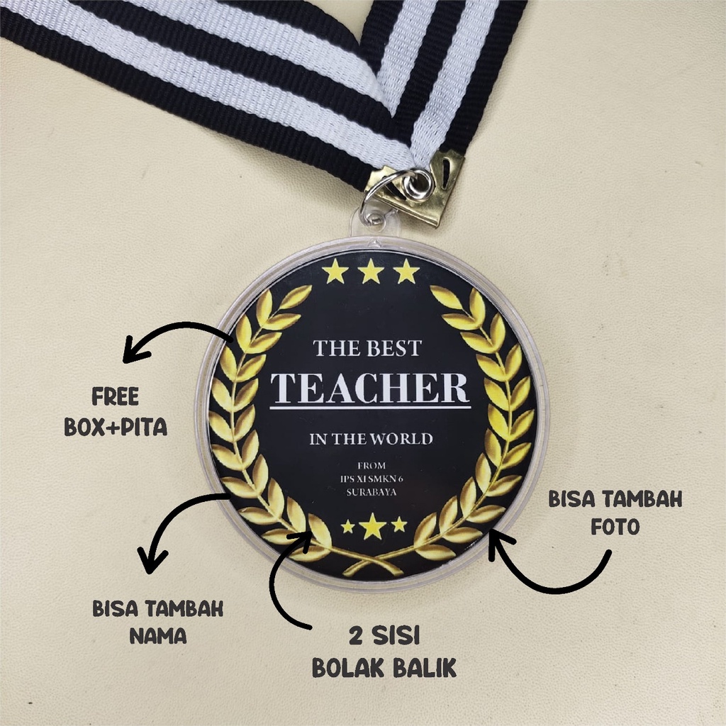 Jual [ FREE CUSTOM FOTO 2 SISI ] Medali akrilik custom BEST TEACHER ...