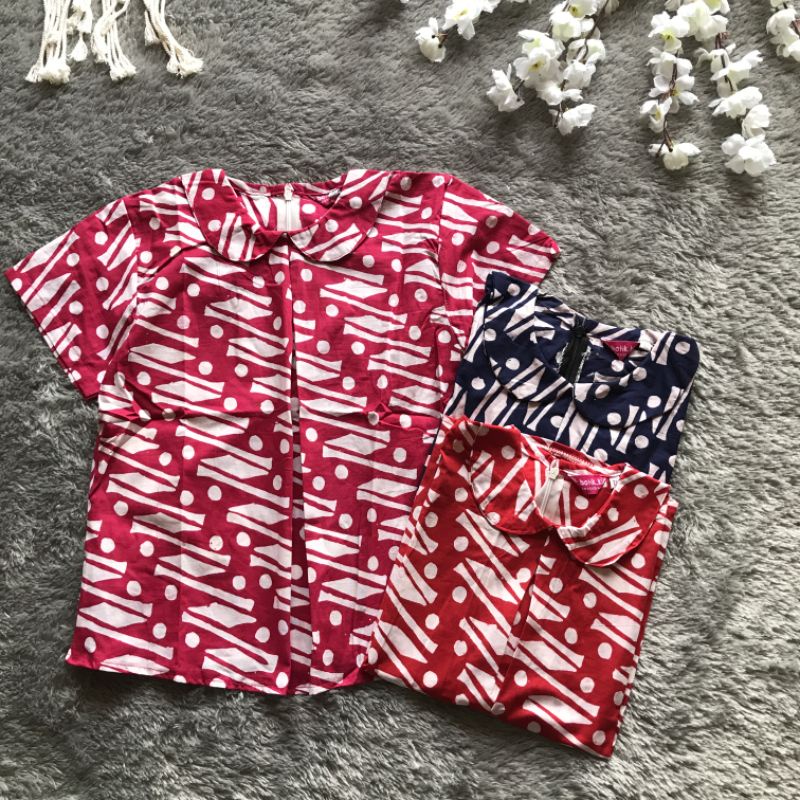Jual Blus Batik Anak Monela Merah Biru Navy Blus Batik Anak Perempuan ...