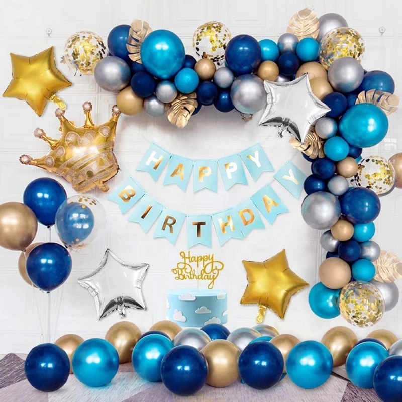 Jual Balon Confetti Foil Lateks Warna Biru Emas Untuk Balon Ulang Tahun ...