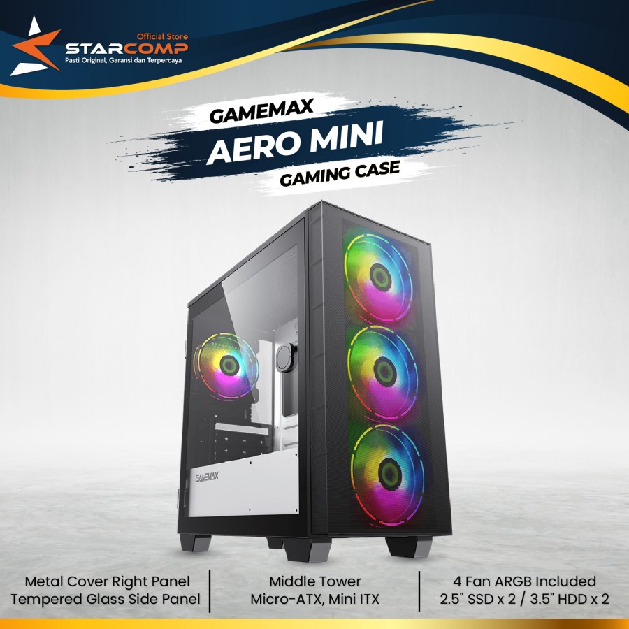 Jual GAMEMAX CASING CPU AERO MINI GAMING CASE MATX WITH 3 FAN RGB ...