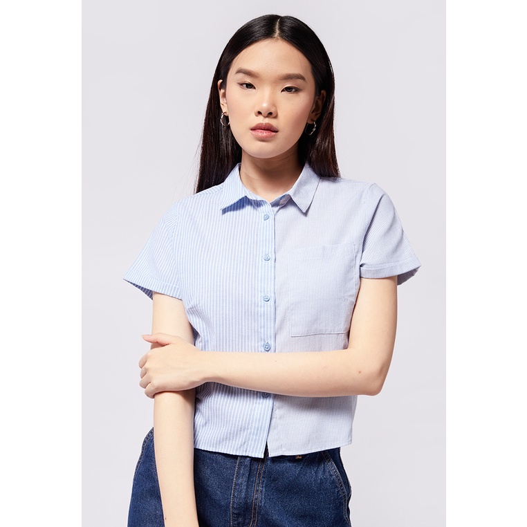 Jual Colorbox Short Sleeve Crop Shirt Lt. Blue | Shopee Indonesia