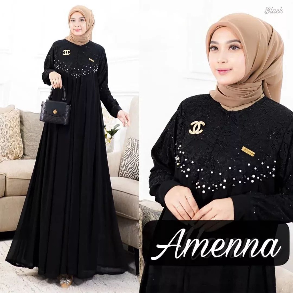 Jual Amenna Dress / Gamis Ceruty Baby Doll Full Mix Brukat Motif ...