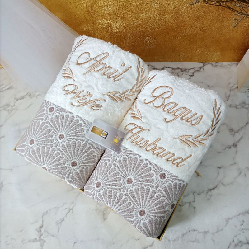 Jual Handuk Couple Wedding Design Handuk Bordir Nama Handuk seserahan ...