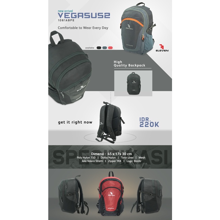 Jual TAS PUNGGUNG ELEVEN BACKPACK VEGASUS | Shopee Indonesia