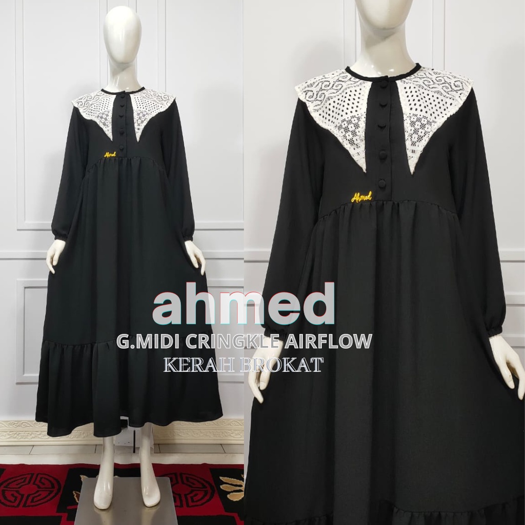 Jual GAMIS MIDI CRINGKLE AIRFLOW PREMIUM/GAMIS KRINGKEL KERAH BROKAT ...