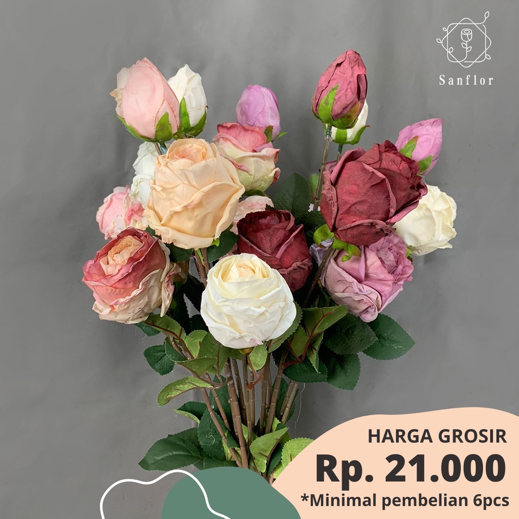 Jual Bunga Mawar Snow Rose Cabang 3/The simulation flower/dekorasi ...
