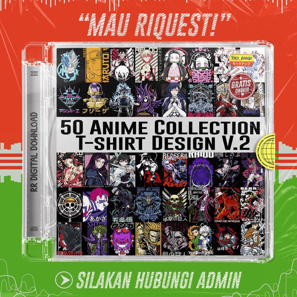 Jual 50 Anime Collection T-shirt Design V.2 - Disain Sablon DTF - DTG ...