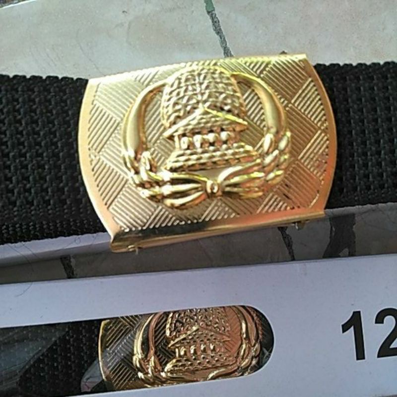 Jual sabuk ikat pinggang korpri motif catur garis kuningan bagus ...