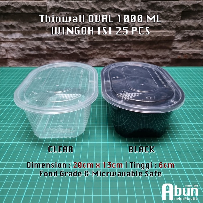 Jual Tbs Thinwall Oval 1000Ml (Wingoh) Black/Clear Isi 25 Pcs | Shopee ...
