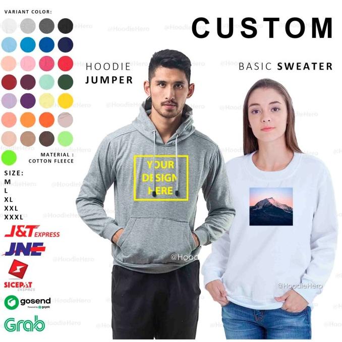 Jual JAKET CUSTOM HOODIE JUMPER / BASIC SWEATER ( SABLON / BORDIR ...