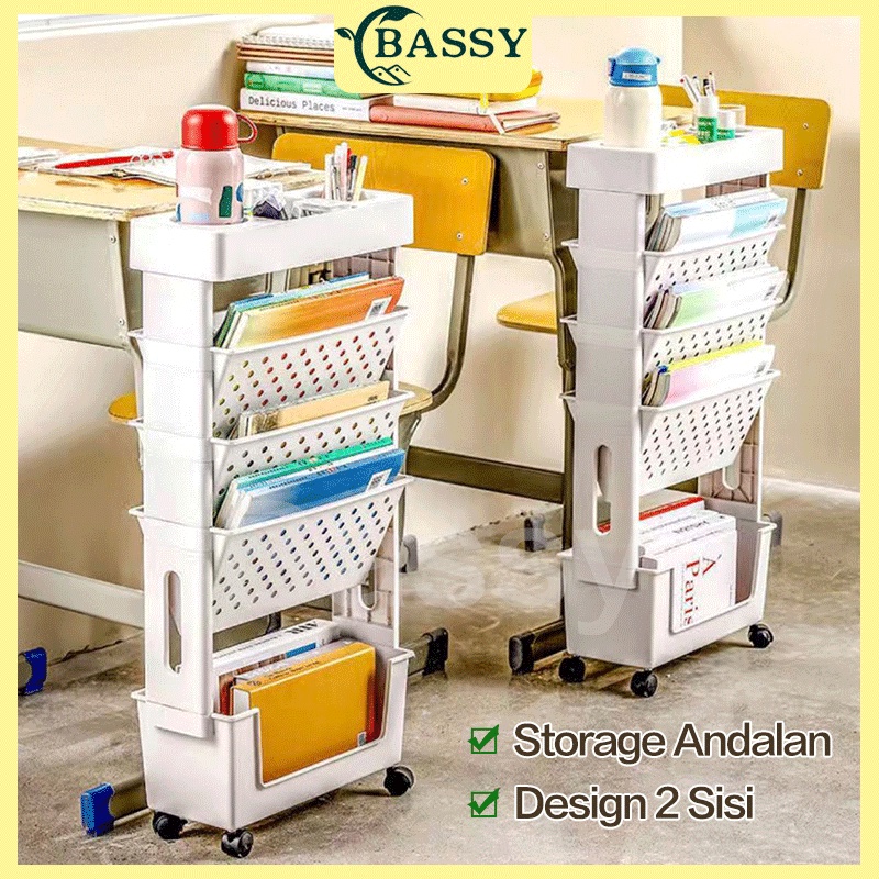 Jual BASSY Rak Susun Kabinet Ruang Tamu Keranjang Troli Rak Buku Roda ...