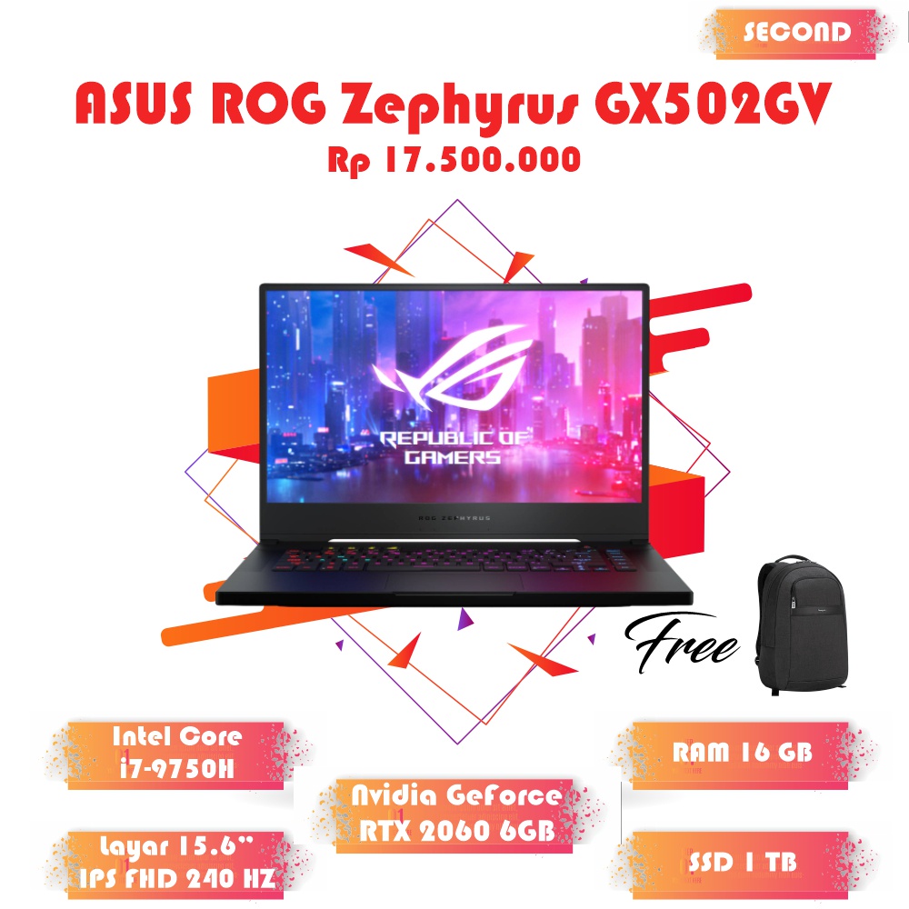Jual Laptop Gaming Asus ROG Zephyrus GX502GV i7 gen 9 RAM 16GB SSD 1TB ...