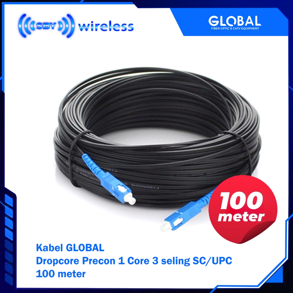 Jual GLOBAL, Kabel FO Precon 100 meter Dropcore 1 Core 3seling Fiber Optik 100M FTTH CATV SC UPC ...