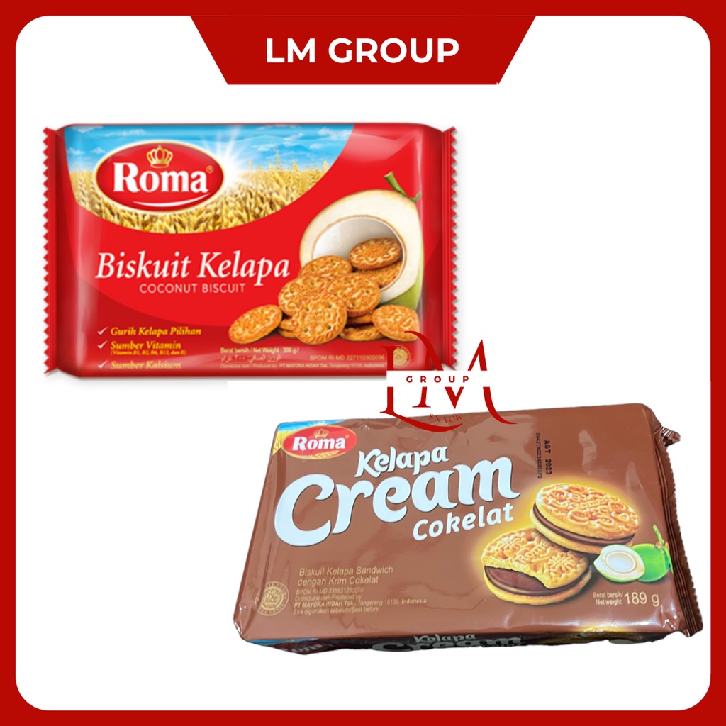 Jual Roma Kelapa Biskuit Kelapa/Durian/Cream Coklat Cemilan LM Snack ...