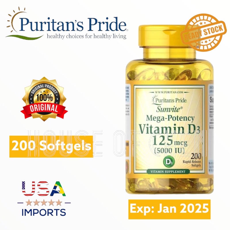 Jual PURITAN PRIDE Vitamin D3 5000 IU 200 Softgels Puritan's Pride USA | Shopee Indonesia
