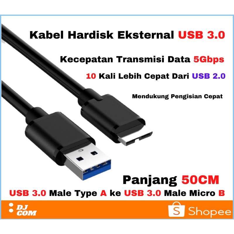 Jual Kabel Hardisk Eksternal USB 3.0 Male Type A to Micro B Kecepatan ...