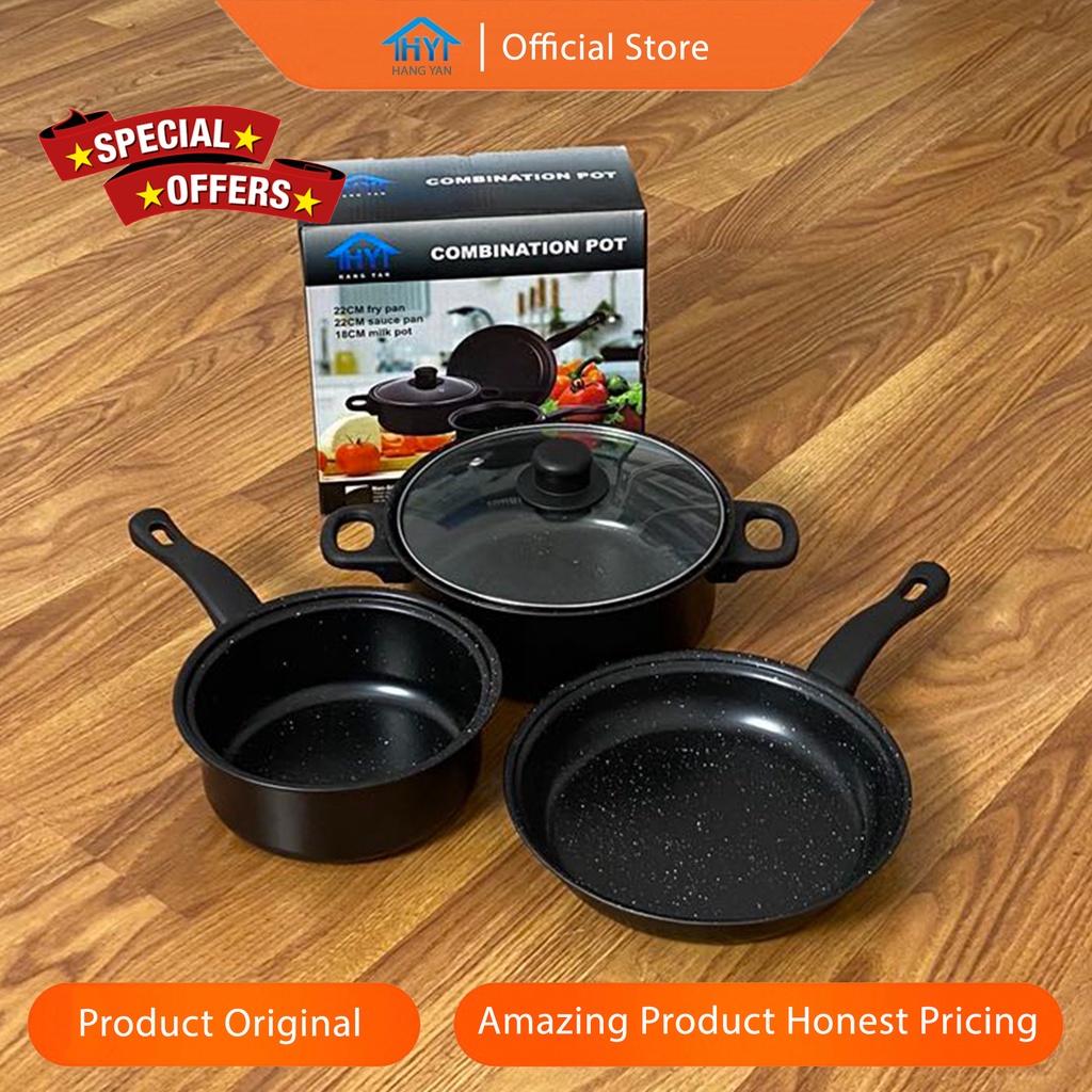 Jual Panci Set 3 IN 1 Anti Lengket Panci Isi 3 Tutup Kaca Panci Set Pot Cookware Set | Shopee ...