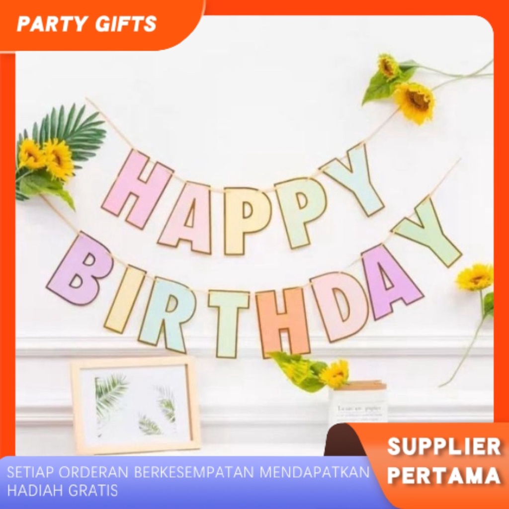 Jual Banner Happy Birthday Macaron Banner Ulang Tahun Rainbow Pastel ...
