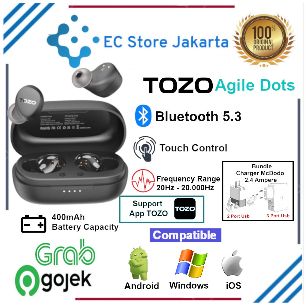 Jual TOZO Agile Dots TWS Wireless Earbuds Bluetooth Lightweight Design | Shopee Indonesia
