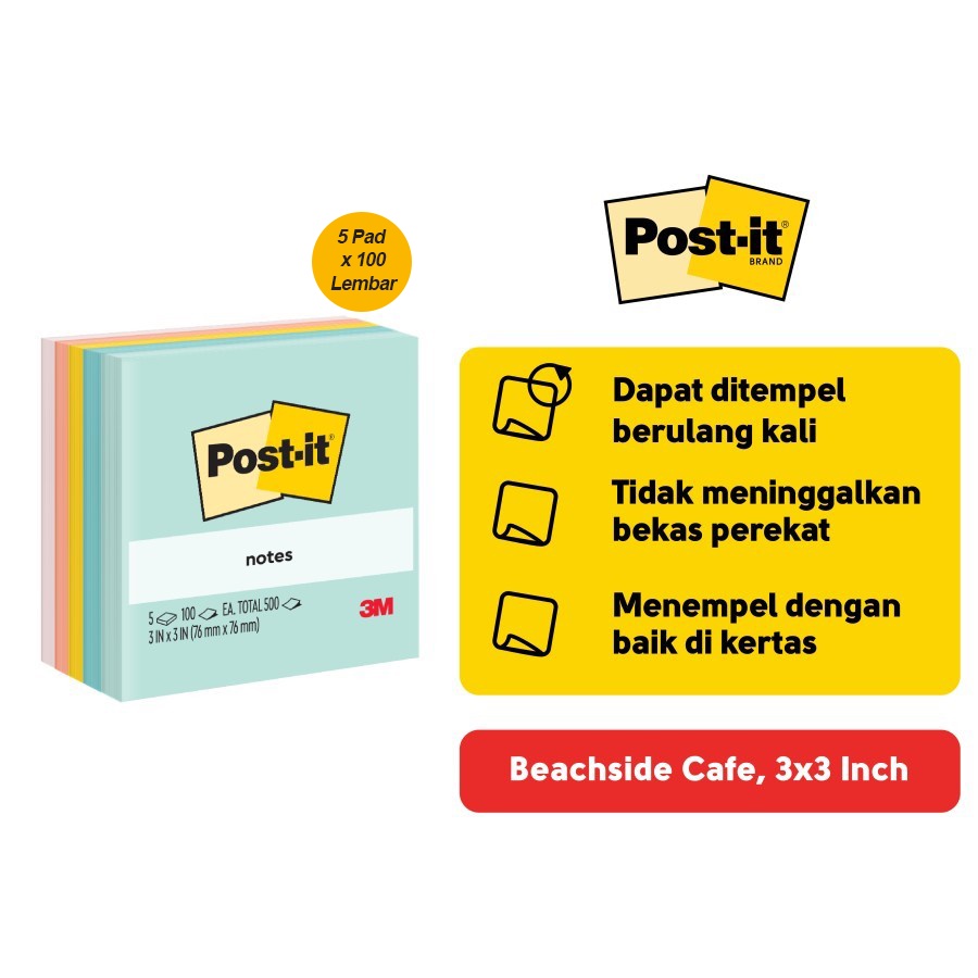 Jual Myhomey 3M Post-it Sticky Notes Beachside Cafe 654-5AP memo 5 Pad ...