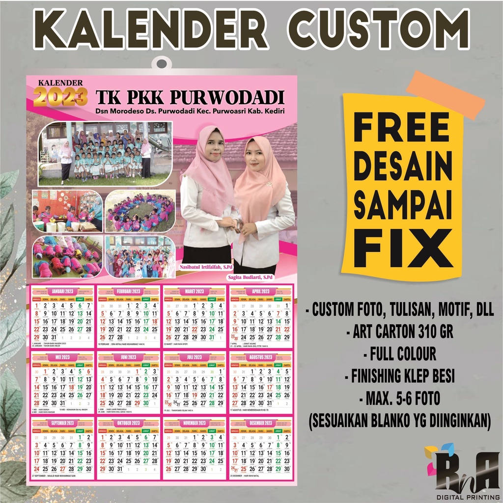 Jual Kalender 2024 Foto Custom 5-6 foto FREE klep besi | Shopee Indonesia