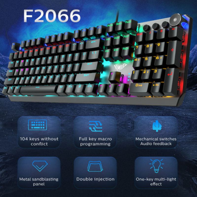 Jual Keyboard Gaming Mechanical AULA F-2066 II Blue Switch -RGB Rainbow ...