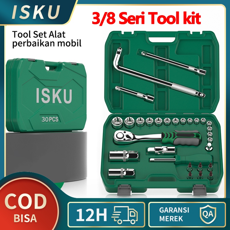 Jual ISKU Kunci Set 30pcs 3/8 Seri Tool Lengkap 30pcs Sock Wrench Socket 3/8 inch Tool kit Set ...