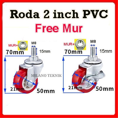 Jual Roda 2 inch PVC Merah + MUR Baut Screw Drat Nylon Furniture Troly ...
