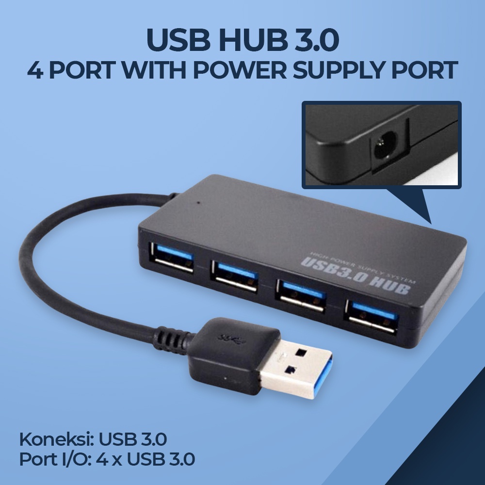 Jual USB HUB 3.0 4 Port With Power Supply Port 4 Port - UH-103U3 - Black OMUA4RBK | Shopee Indonesia