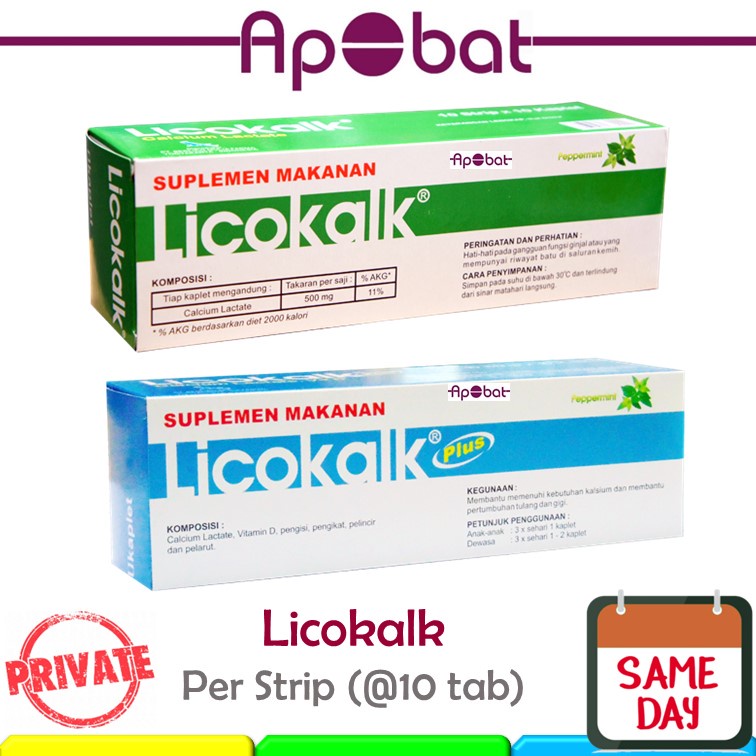 Jual - ApObat - Licokalk STRIP isi 10 Tablet Kalsium Laktat Plus Hijau Biru Vitamin Tulang ...