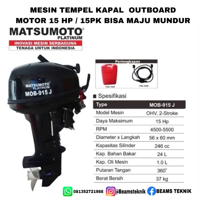 Jual mesin tempel kapal matsumoto 15hp 15pk MOB15-J | Shopee Indonesia