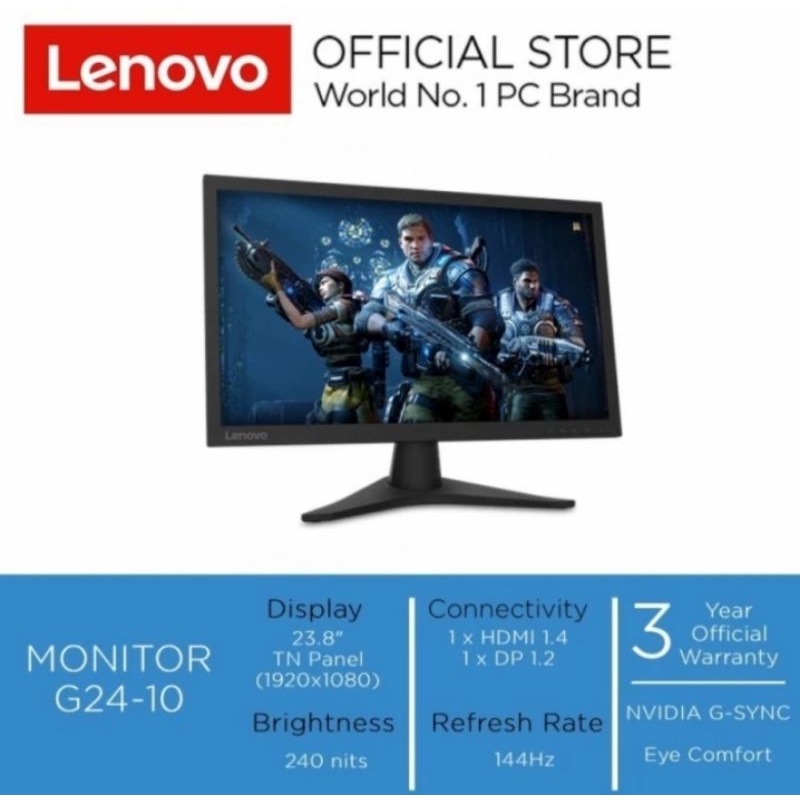 Jual LED Monitor Gaming Lenovo G24-10 23.6" FHD DP HDMI 144Hz Garansi ...