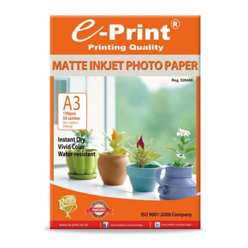 Jual Kertas Foto A3 Matte 130 Gsm E-Print Mattr Inkjet Photo Paper ...