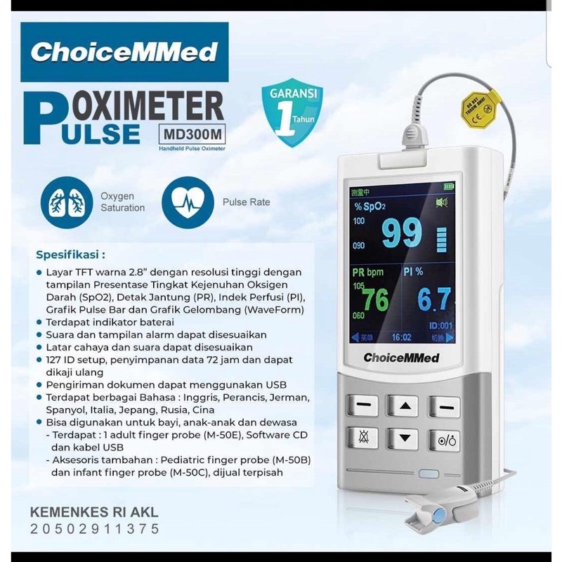 Jual Oximeter Choicemmed Bayi Neonatus Dewasa MD300M Hand Pulse ...