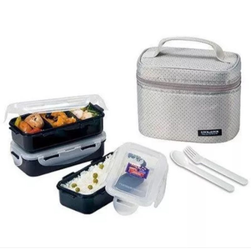 Jual Lock n lock Lunch Box 3 pcs Set With Bag FREE Sendok & Garpu ...