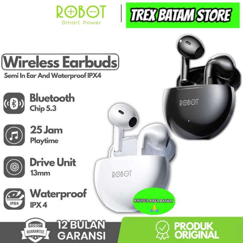 Jual ROBOT FLYBUDS T10 TWS EARBUDS SEMI IN EAR EARPHONE (BATAM ...