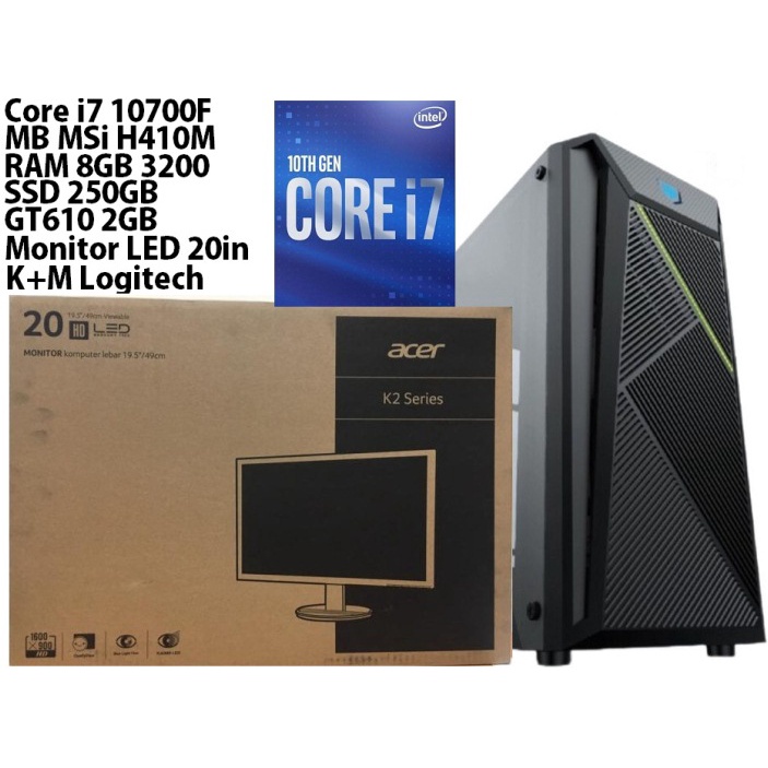 Jual Paket PC Intel Core i7 10700F Monitor 20in KeyboardMouse Logitech ...
